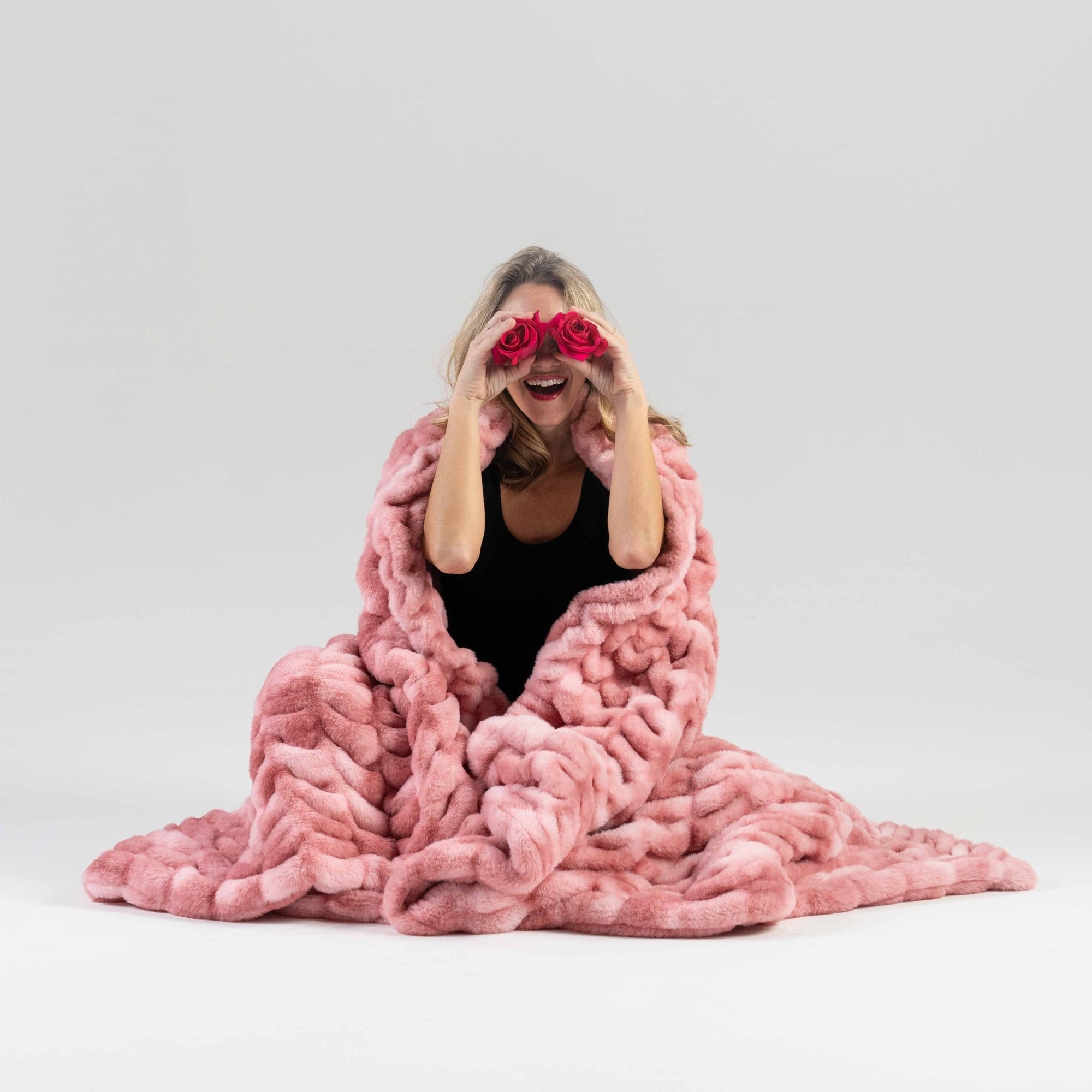Ripple Faux Fur Blanket - Raspberry